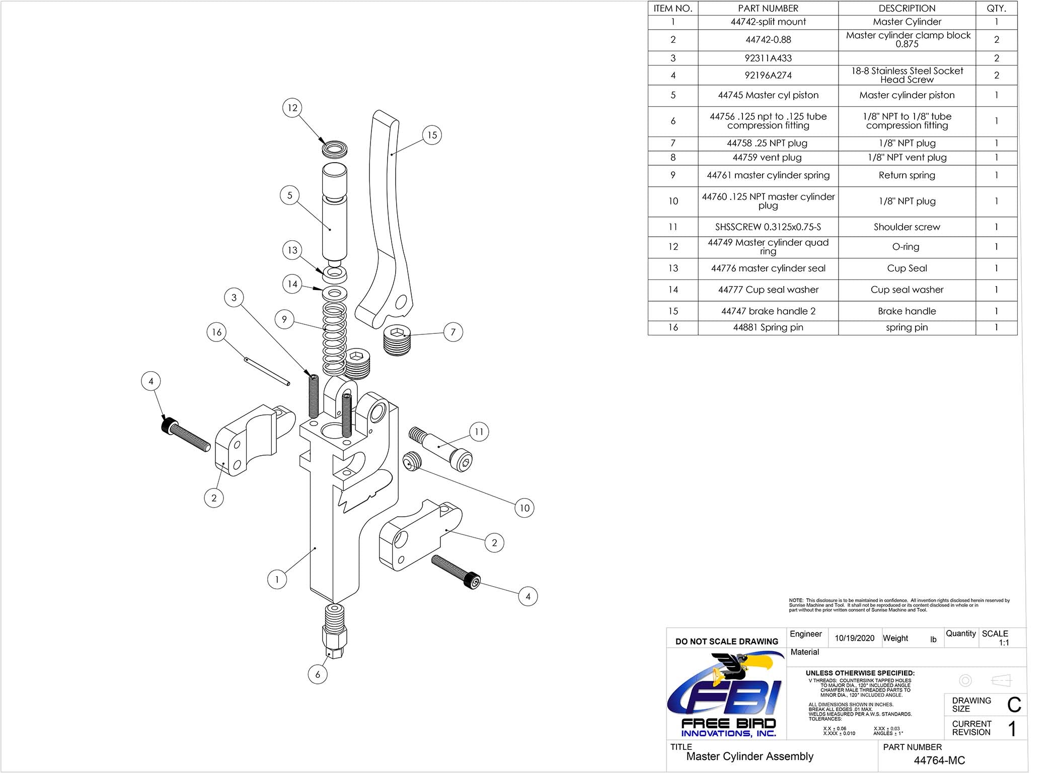 Replacement Parts - Single Lever Master Cylinder – Black Max Brakes